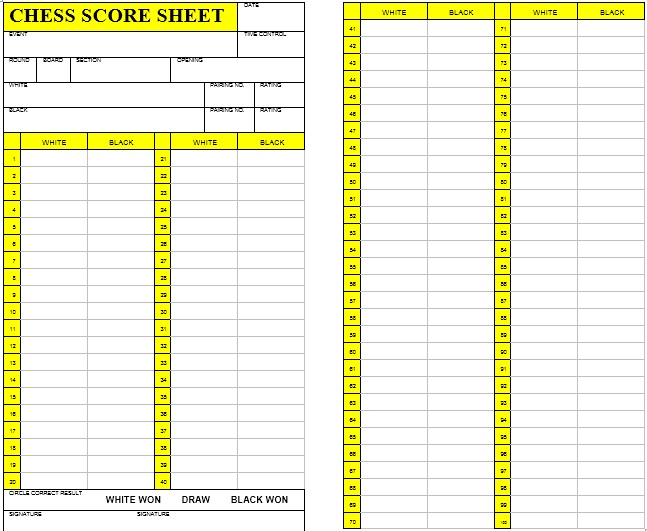 13 Free Sample Chess Score Sheet Templates - Printable Samples