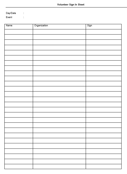 10 Free Sample Volunteer Sign in Sheet Templates - Printable Samples