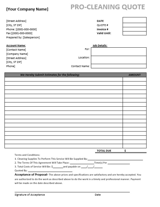 Cleaning Service Quotation Template Word Cleaning Service Quotation Template Word