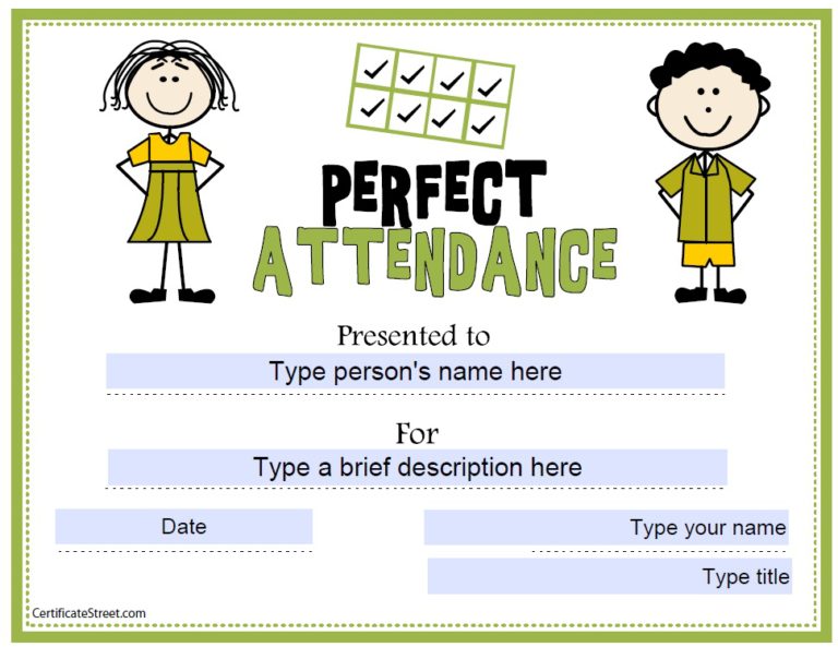 19 Free Sample Perfect Attendance Certificate Templates - Printable Samples