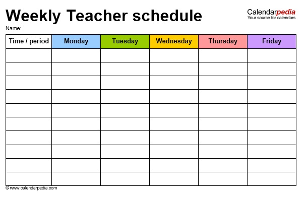 12 Free Sample Teacher Schedule Templates - Printable Samples