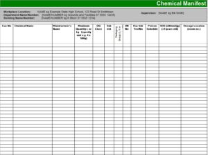Chemical Inventory List Templates - Printable Samples