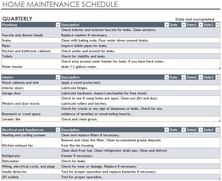 8 Free House Maintenance List Templates - Printable Samples