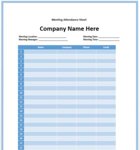 11 Free Sample Meeting Attendance Sheet Templates - Printable Samples