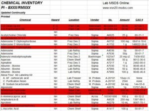 Chemical Inventory List Templates - Printable Samples