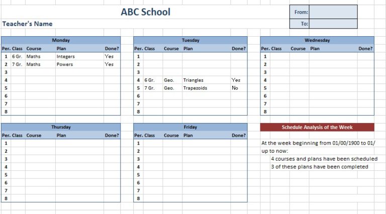 Editable Teacher Schedule/Planner Templates - Printable Samples