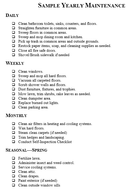 8 Free Sample House Maintenance List Templates - Printable Samples