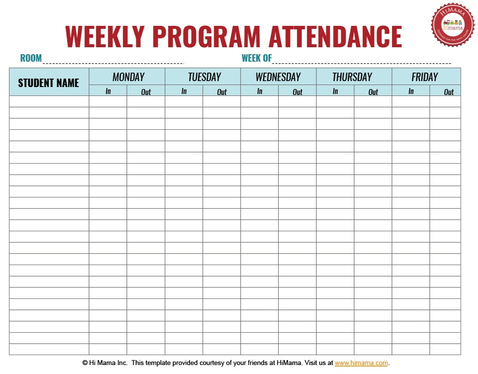 9 Free Sample Child Care Attendance Sheet Templates - Printable Samples