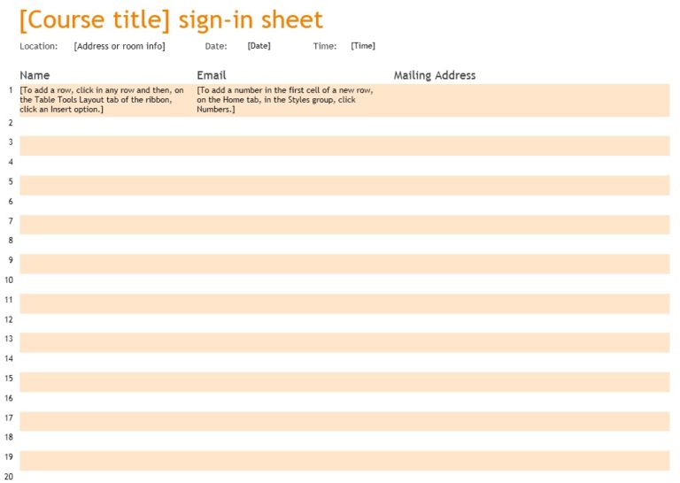 Editable Meeting Attendance Sheet Templates - Printable Samples