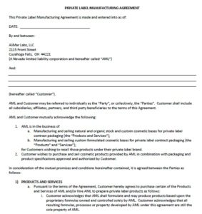 Private Label Agreement Templates - Printable Samples