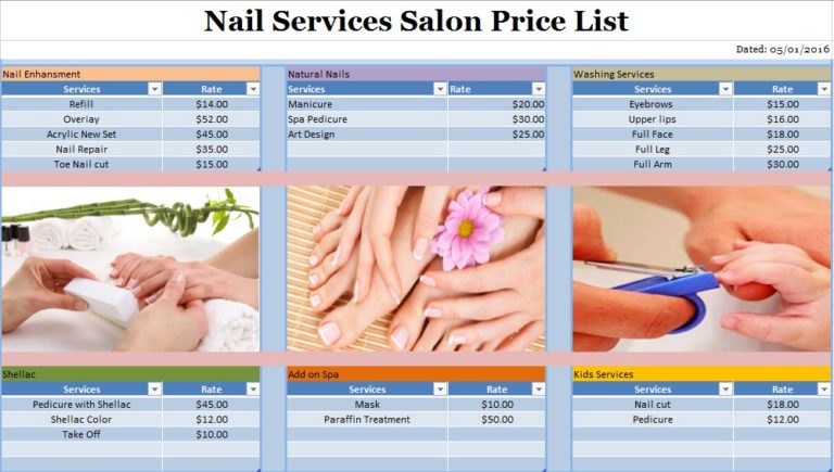 Nail Services Salon Price List Templates - Printable Samples