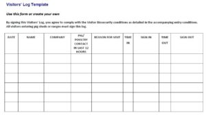 Visitor Log Sheets & Templates - Printable Samples