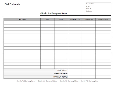 7 Free Sample Bid Estimate Evaluation Form - Printable Samples