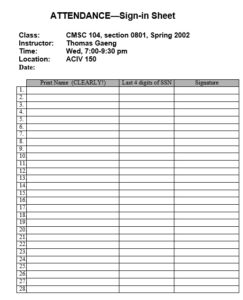 9 Free Sample Class Attendance Sheet Templates - Printable Samples