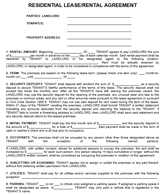 12 Free Sample Legal Lease Agreement Templates