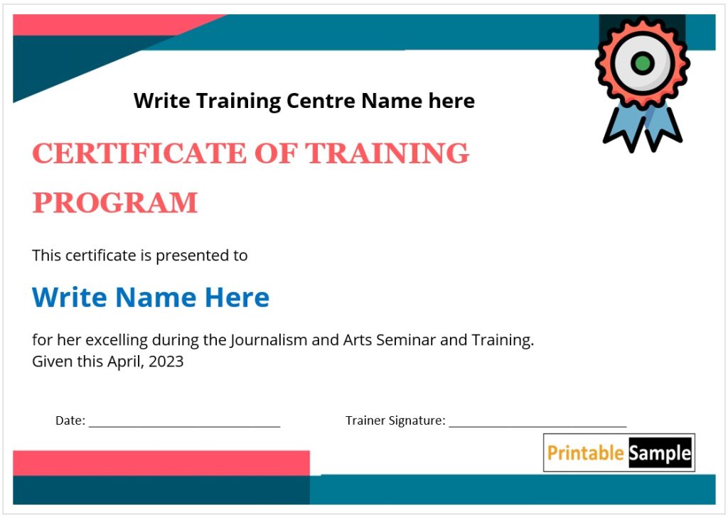 06 Free Sample Training Certificate Templates - Printable Samples