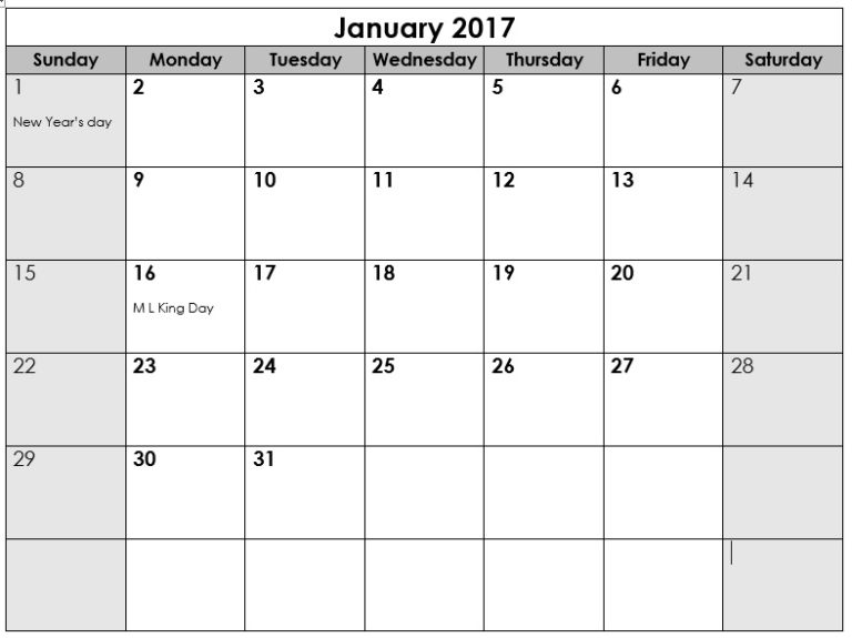 9 Free Sample Calendar Templates for 2017 - Printable Samples