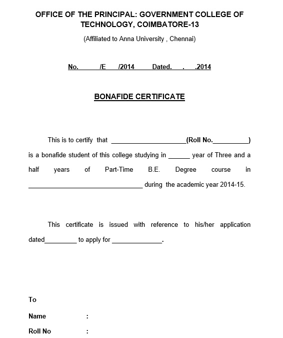 10 Free Sample Bonafide Certificate Templates Printable Samples