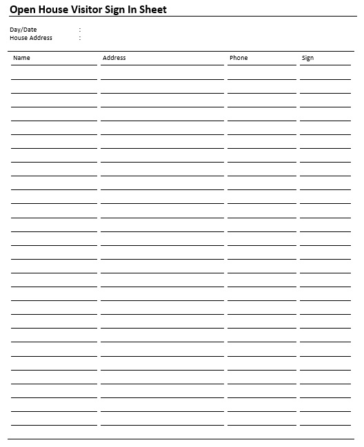10 Free Sample Open House Sign In Sheet Templates - Printable Samples