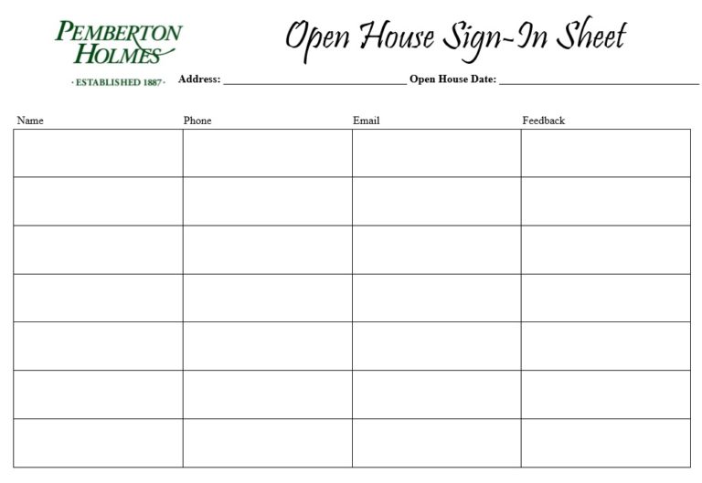 16 Free Sample Open House Sign-In Sheet Templates - Printable Samples
