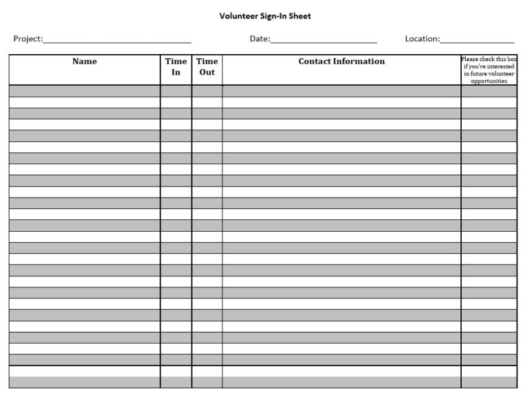 16 Free Volunteer Sign in Sheet Templates - Printable Samples