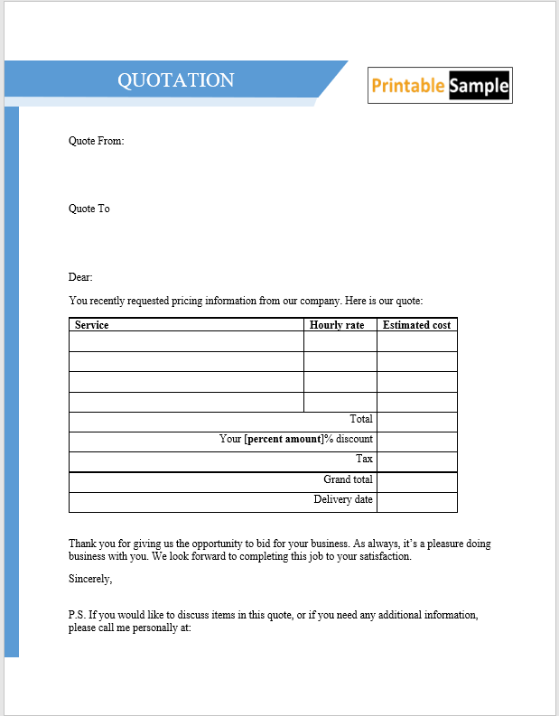 18 Free Sample Cleaning Quotation Templates - Printable Samples