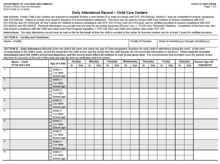 15 Free Childcare Sign-In Sheet Templates - Printable Samples