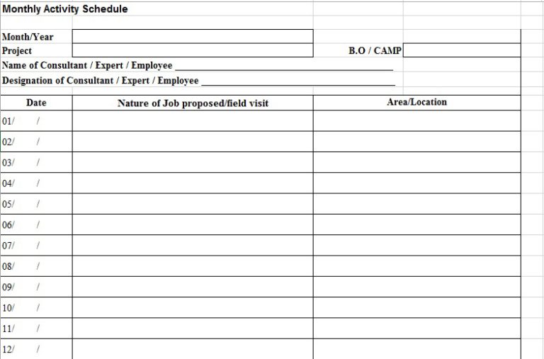 Kids Activity Schedule/Planner Templates - Printable Samples