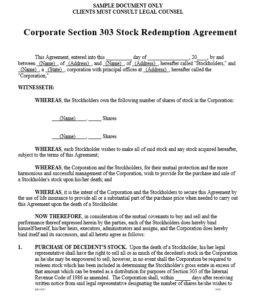 Stockholders Redemption Agreement Examples & Templates - Printable Samples