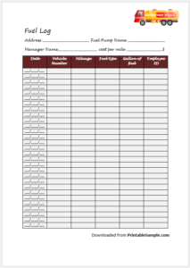 Fuel Log Sheets & Templates - Printable Samples