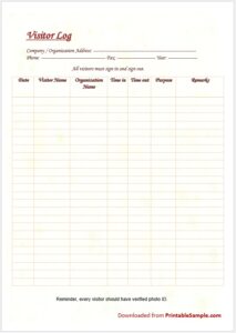 Visitor Log Sheets & Templates - Printable Samples