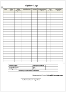 Visitor Log Sheets & Templates - Printable Samples