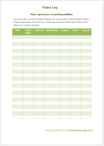 Visitor Log Sheets & Templates - Printable Samples