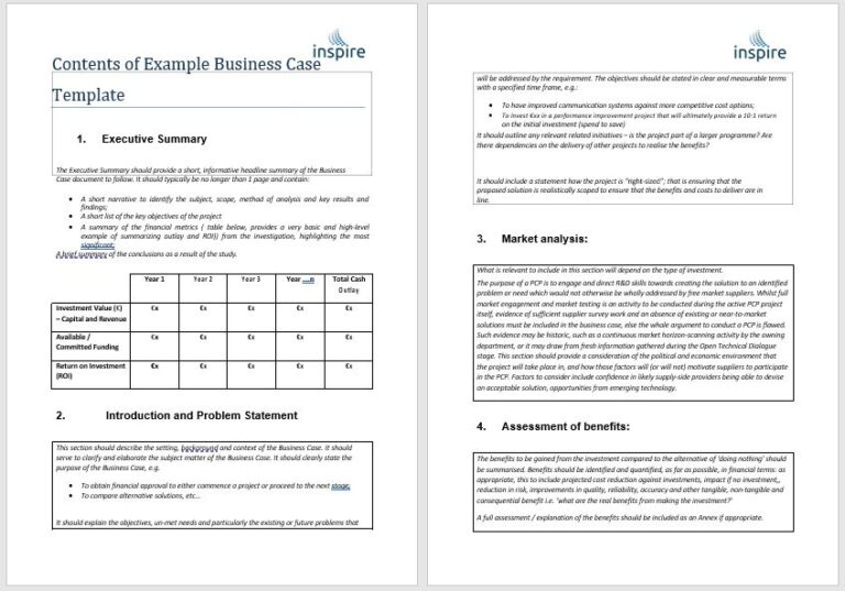 Editable Business Case Templates - Printable Samples