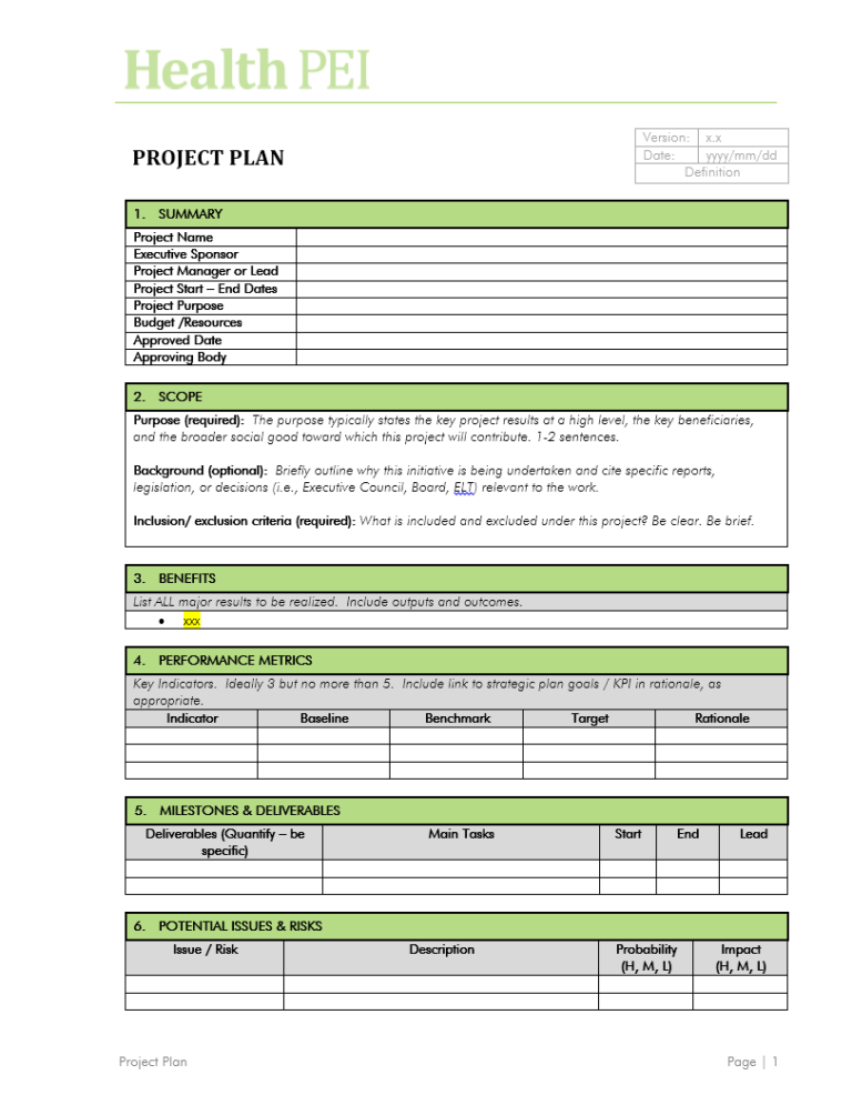 Editable Project Charter Sheets & Templates - Printable Samples