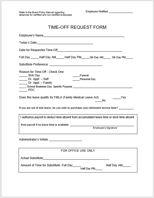 30 Free Employee Time Off Request Forms - Printable Samples