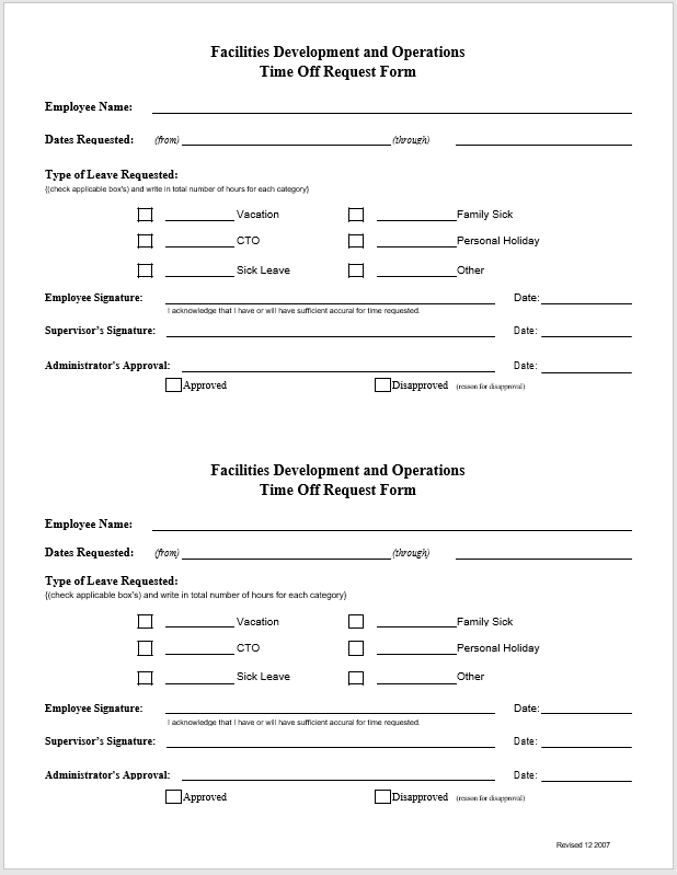30 Free Employee Time Off Request Forms - Printable Samples