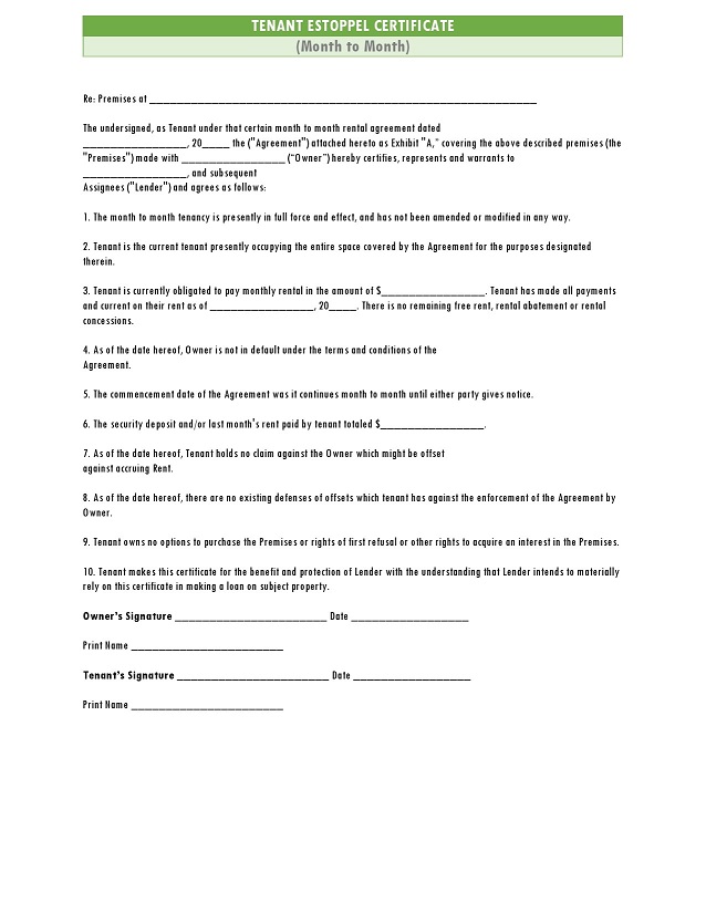 21 Free Estoppel Certificate Forms Templates - Printable Samples