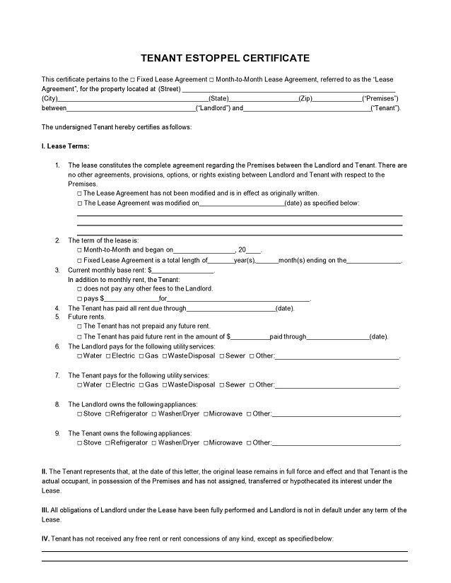 21 Free Estoppel Certificate Forms Templates - Printable Samples