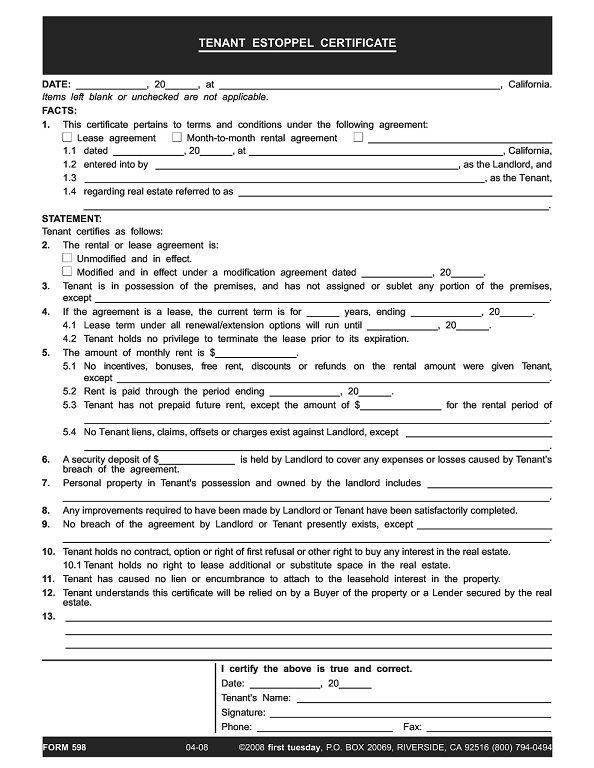 21 Free Estoppel Certificate Forms Templates - Printable Samples
