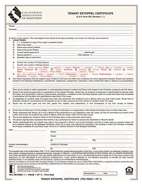 21 Free Estoppel Certificate Forms Templates - Printable Samples