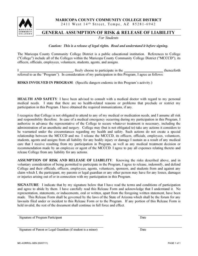 36 Free Release of Liability Forms - Printable Samples