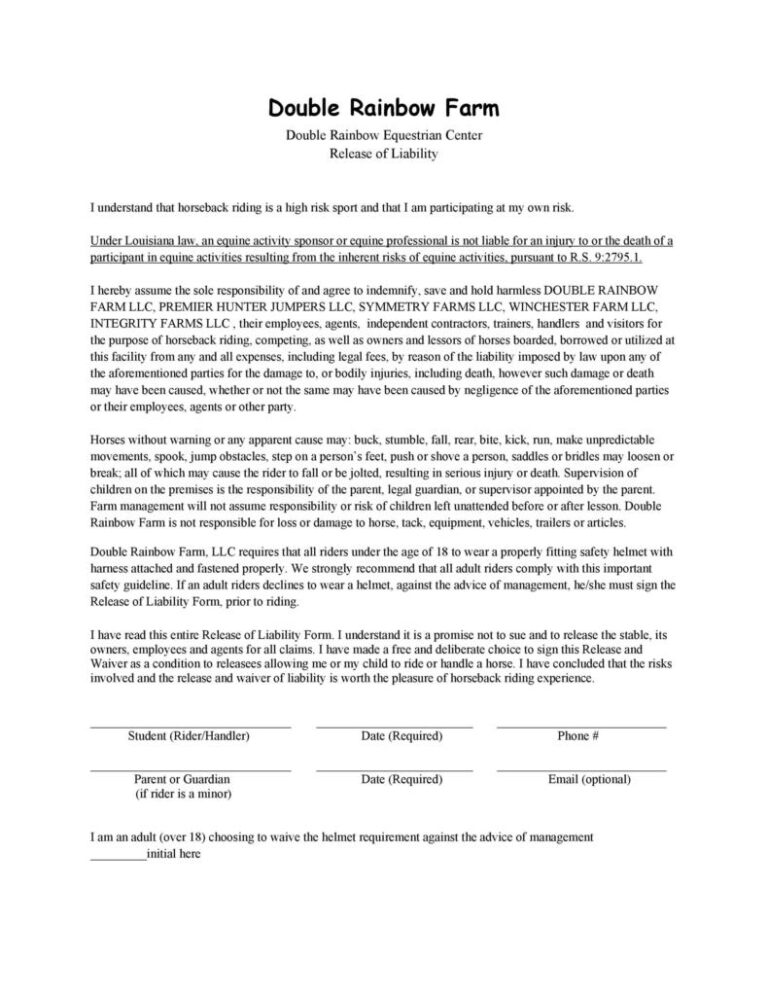36 Free Release of Liability Forms - Printable Samples