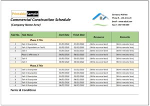 Construction Project Schedule/Planner Templates - Printable Samples