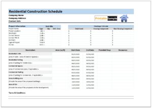 Construction Project Schedule/Planner Templates - Printable Samples