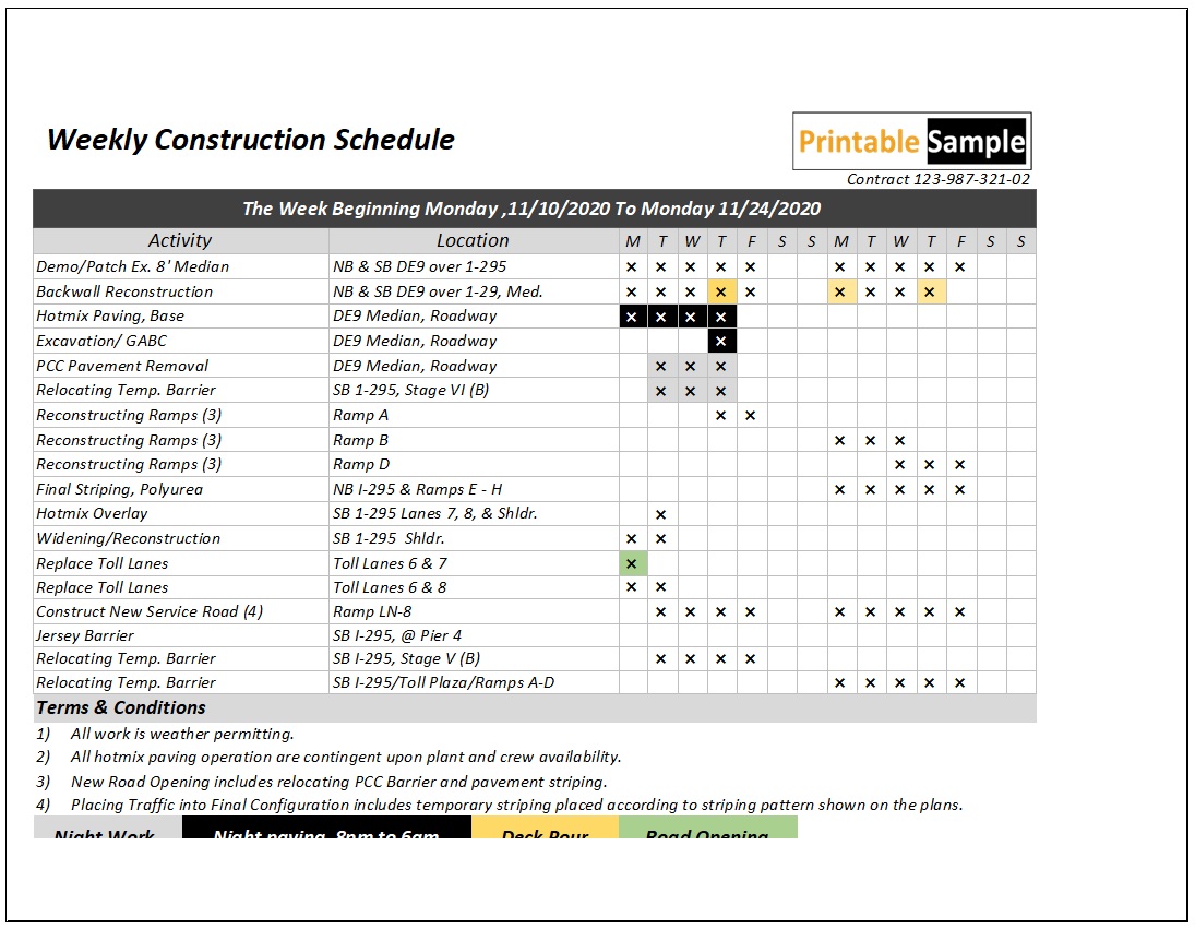 10 Free Construction Project Schedule Templates - Printable Samples