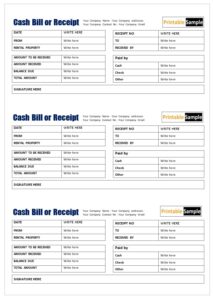 Cash Bill or Receipt Templates - Printable Samples