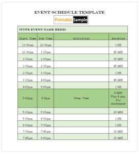 Event Schedule/Planner Templates - Printable Samples