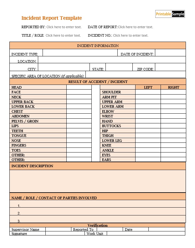 10+ Free Incident Report Templates - Printable Samples