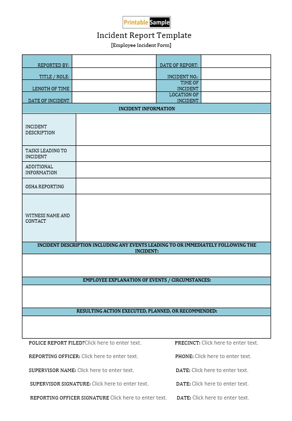 10+ Free Incident Report Templates - Printable Samples